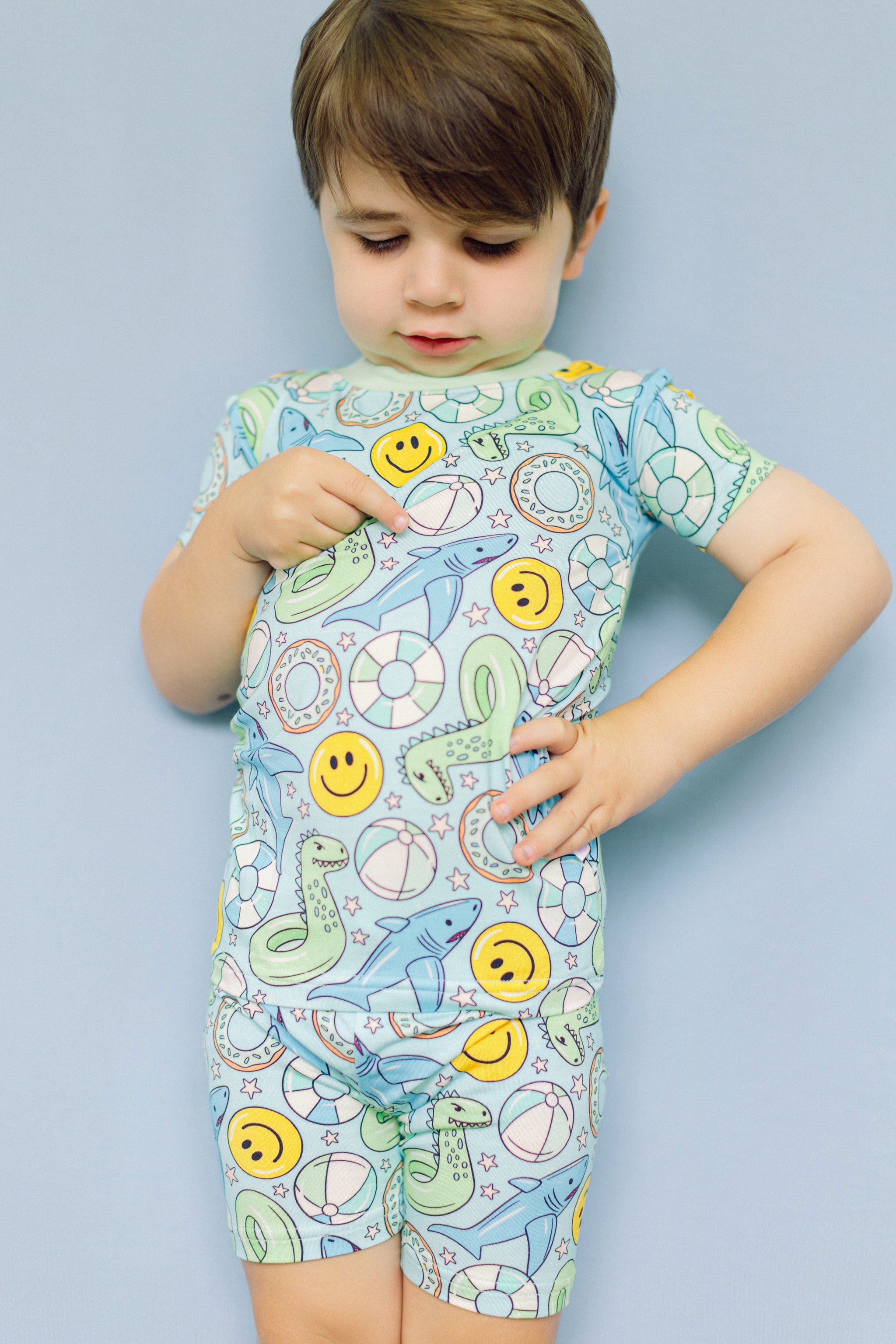 Green and Blue Pool Floatie Bamboo Pajamas I Poppy Kids Co